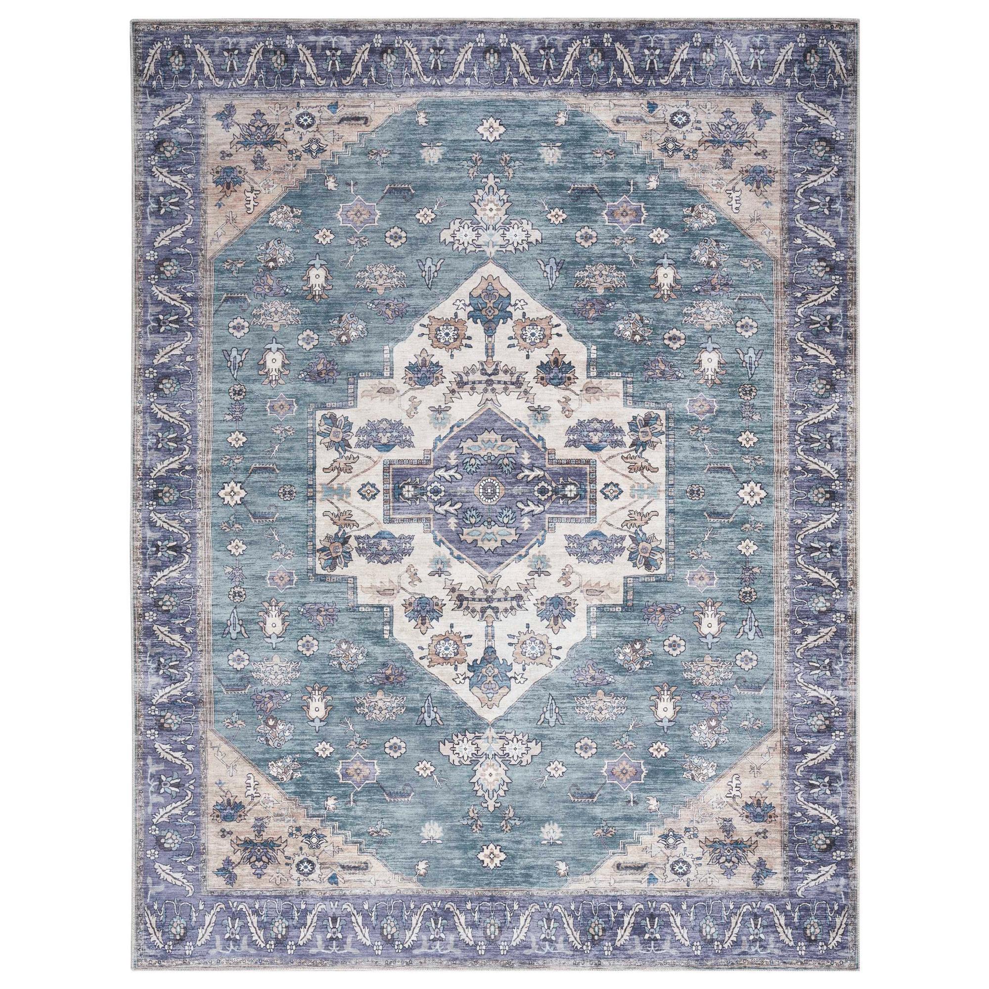 Nourison Grand Washables 9'2" x 12' Teal and Blue Area Rug