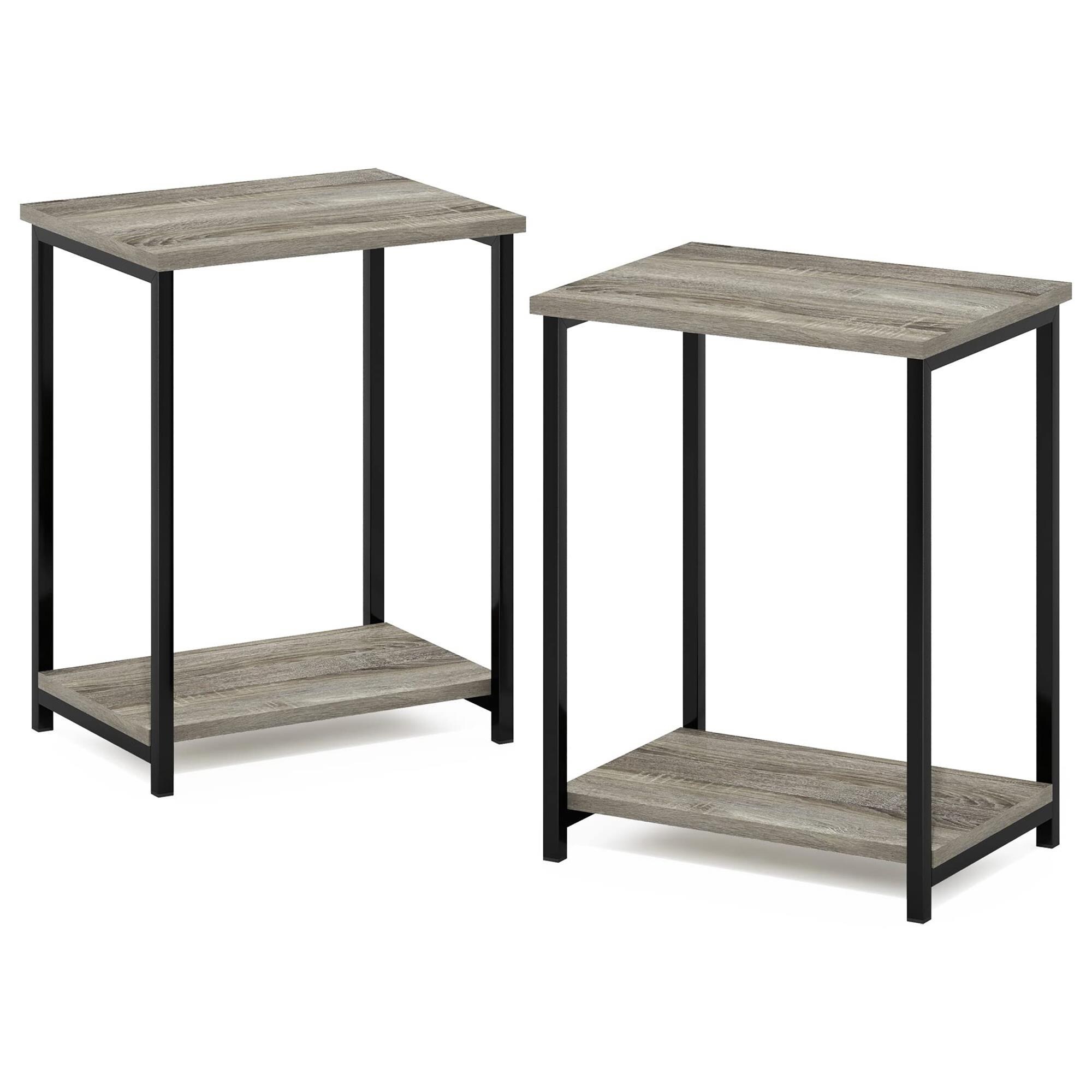 HOMLUX 2-Tier Metal Frame End Table with Open Shelf in French Oak Grey ...